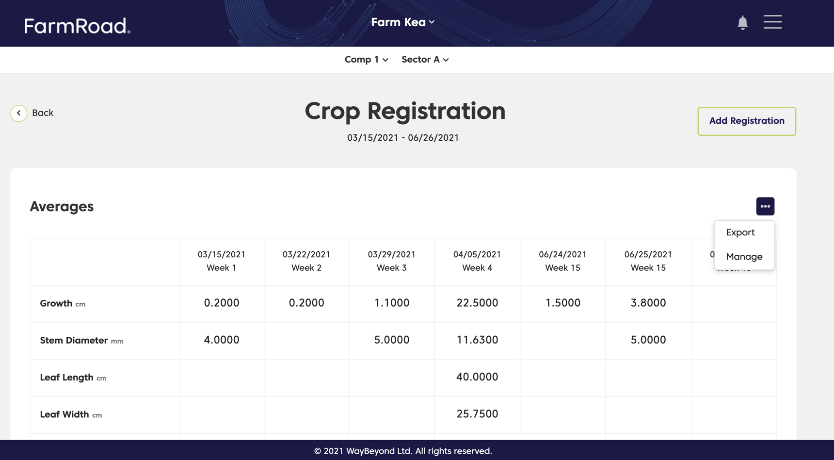 How do I export the crop registration data?